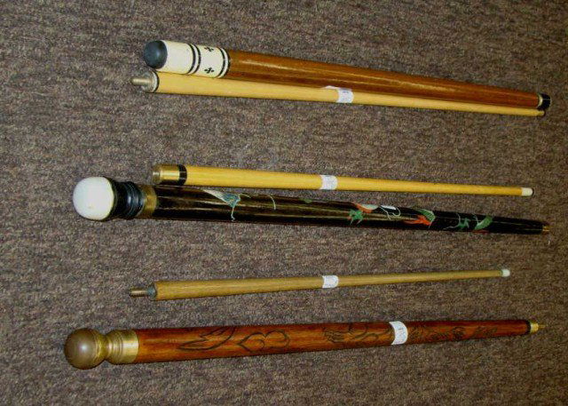 249: Lot of 3 Pool Cues / Walking Stick : Lot 249