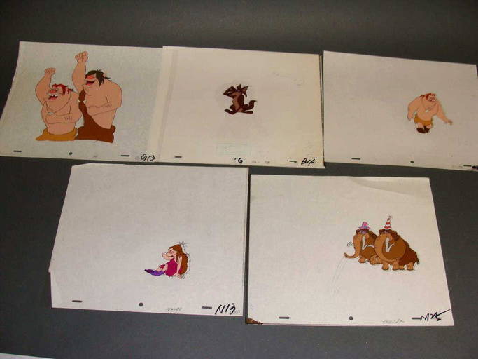 Grouping Of 5 Vintage Animated Film Cells & Drawings