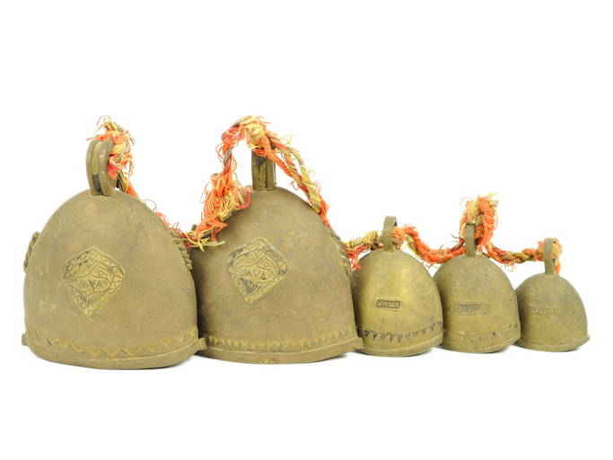 Five Indonesian Graduated Brass Bells Held Together