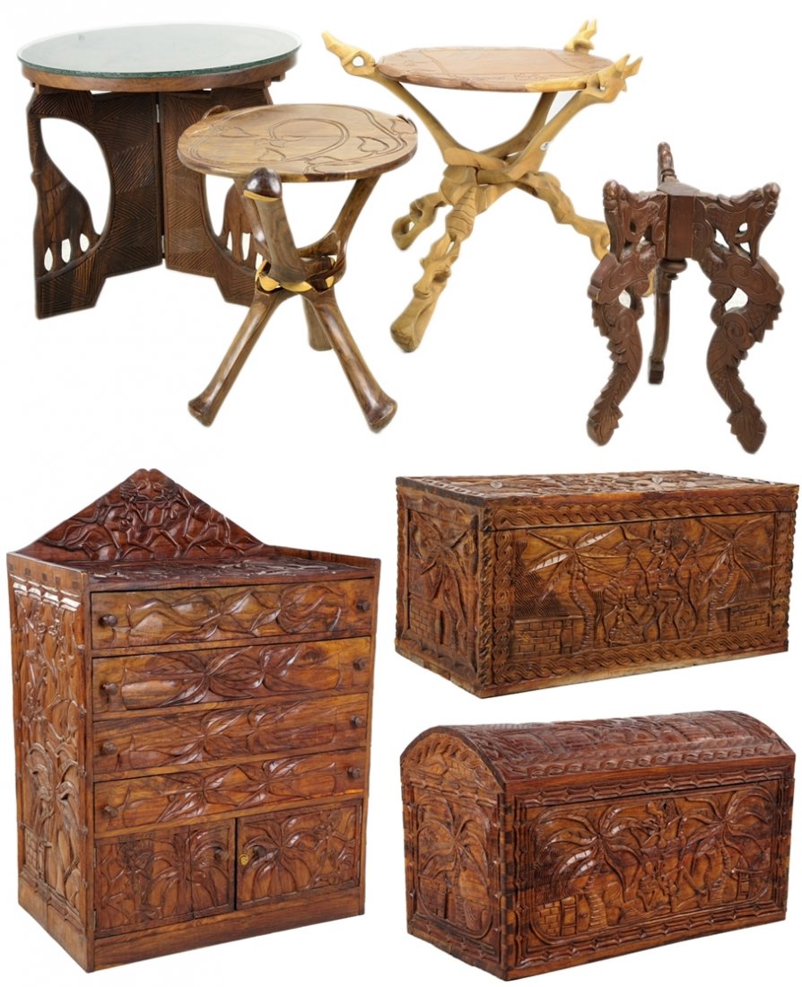 AN AFRICAN HAND CARVED SANDALWOOD CHEST OF DRAWERS, A P