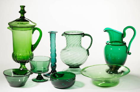 Eight Early American Blown And Pattern Molded Glass Vessels