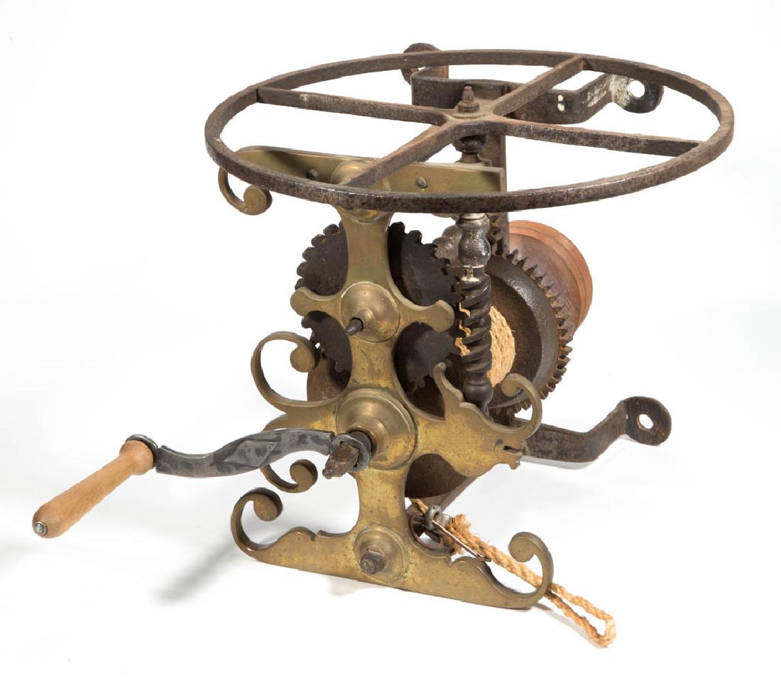 WROUGHT-IRON AND BRASS HEARTH / KITCHEN CLOCKWORK JACK