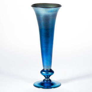 L.c. Tiffany Blue Favrile Glass Trumpet Vase