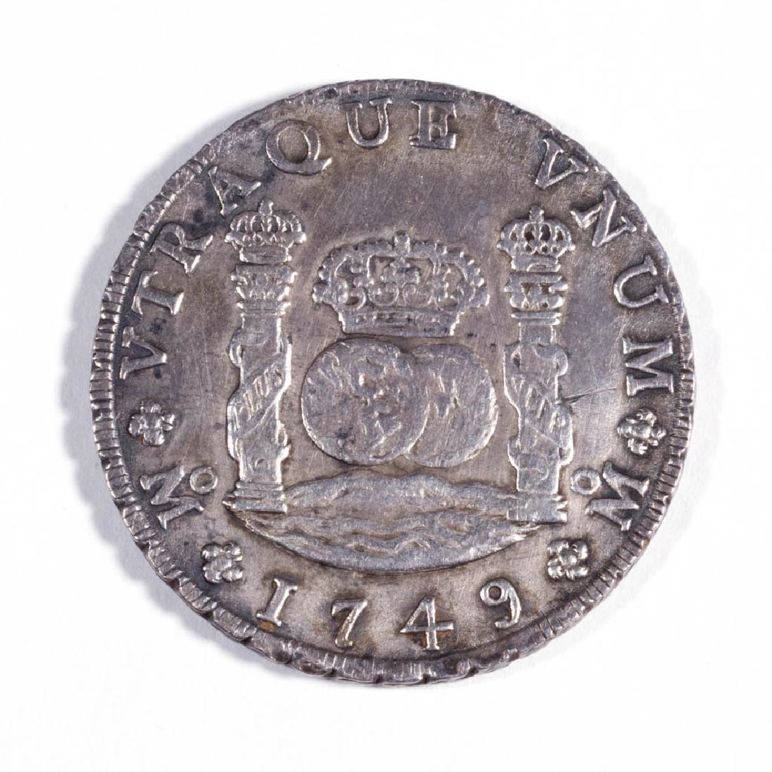 MEXICO SPANISH COLONIAL PILLAR 1749-MO, MF 8R SILVER