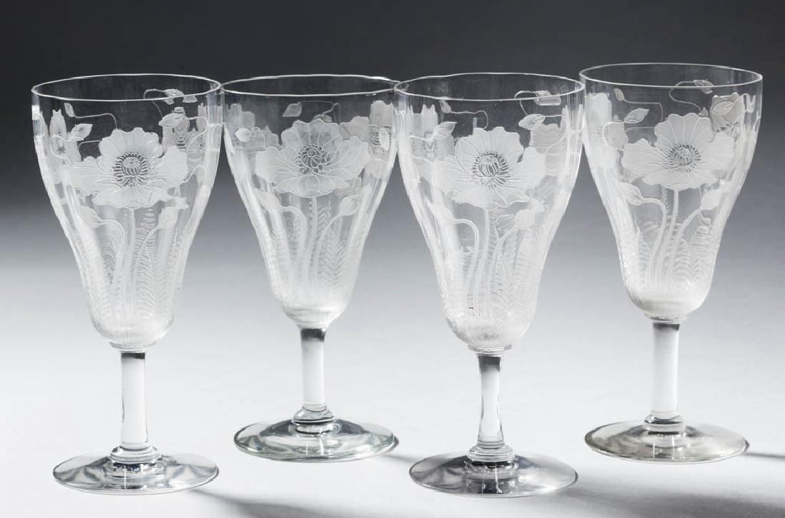 LOCKE ART GLASS POPPY GOBLETS, LOT OF FOUR