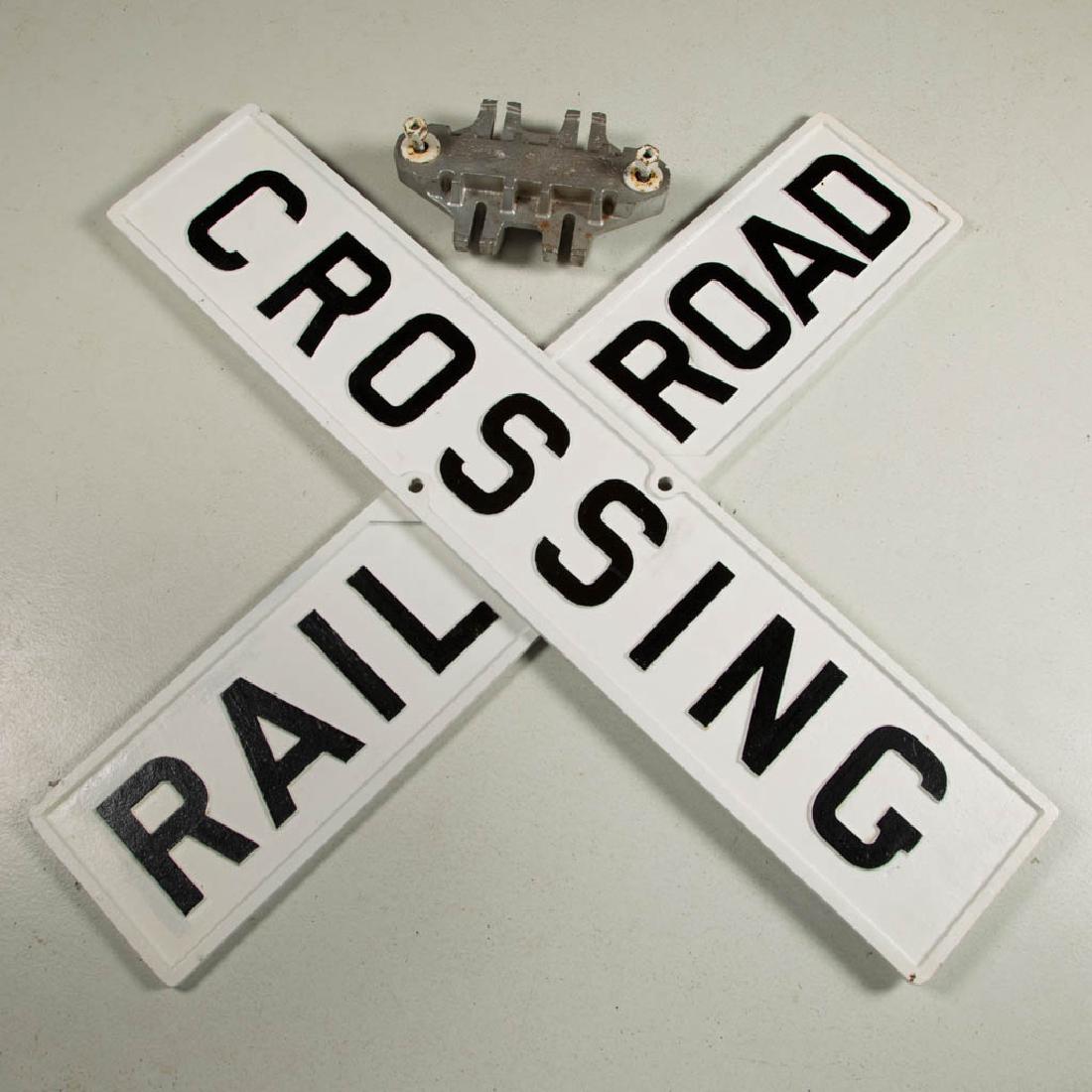 CAST-IRON "RAILROAD CROSSING" RAILROAD SIGN, TWO PIECE