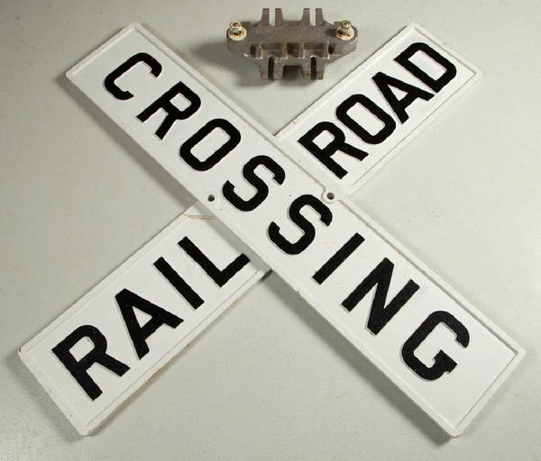 Cast Iron "railroad Crossing" Railroad Sign, Two Piece