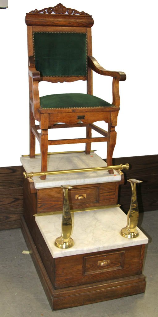 OAK AND MARBLE "UNION" SHOE SHINE CHAIR