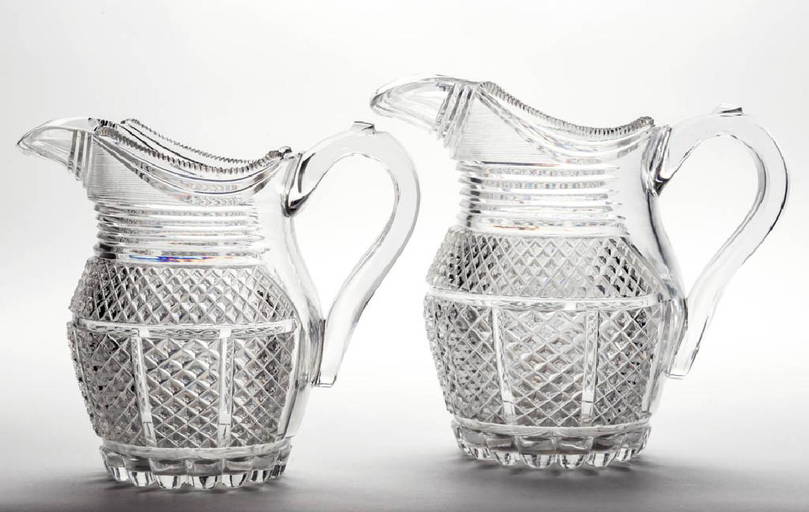 Cut Checkered Diamond Quart And Three Pint Pair Of Jugs