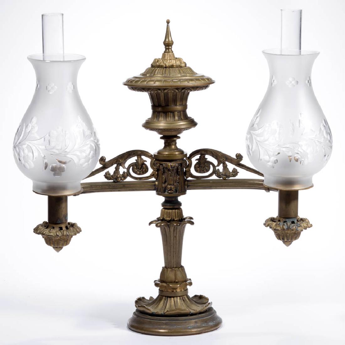 CAST-BRASS DOUBLE-ARM ARGAND LAMP