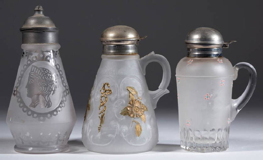 ASSORTED FROSTED COLORLESS GLASS SYRUP PITCHERS, LOT OF - Jul 28, 2018 ...