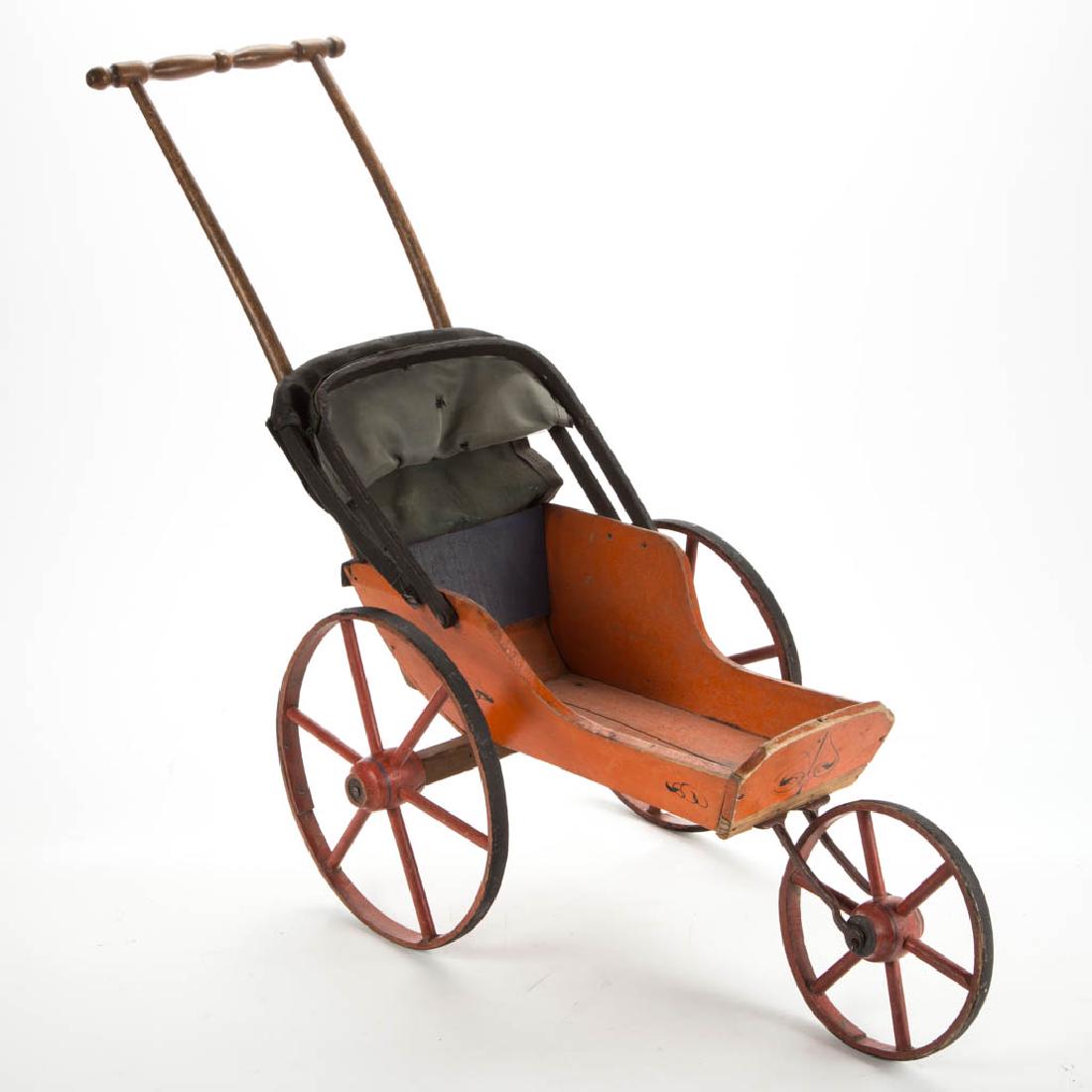 DECORATED WOODEN CHILD'S TOY DOLL CARRIAGE