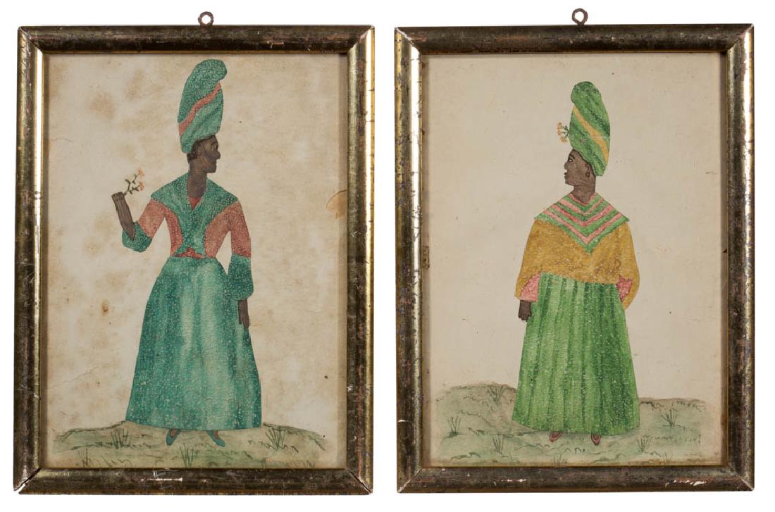 PAIR OF SOUTHERN FOLK ART CREOLE PORTRAITS