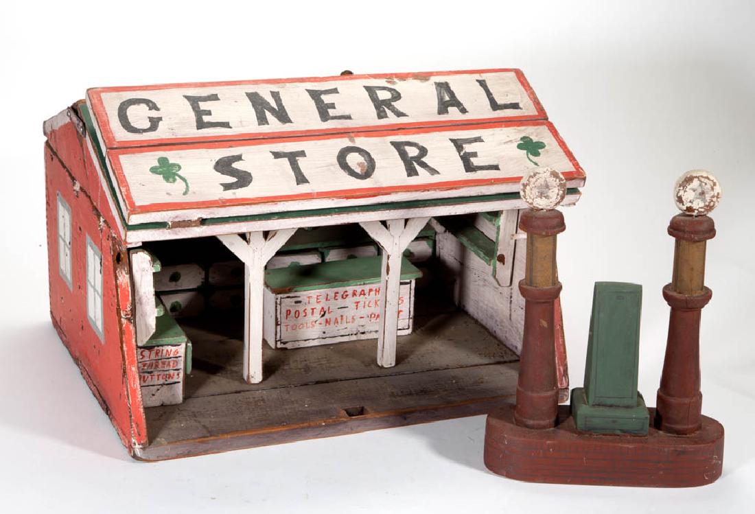 AMERICAN FOLK ART PAINTED WOODEN GENERAL STORE DIORAMA