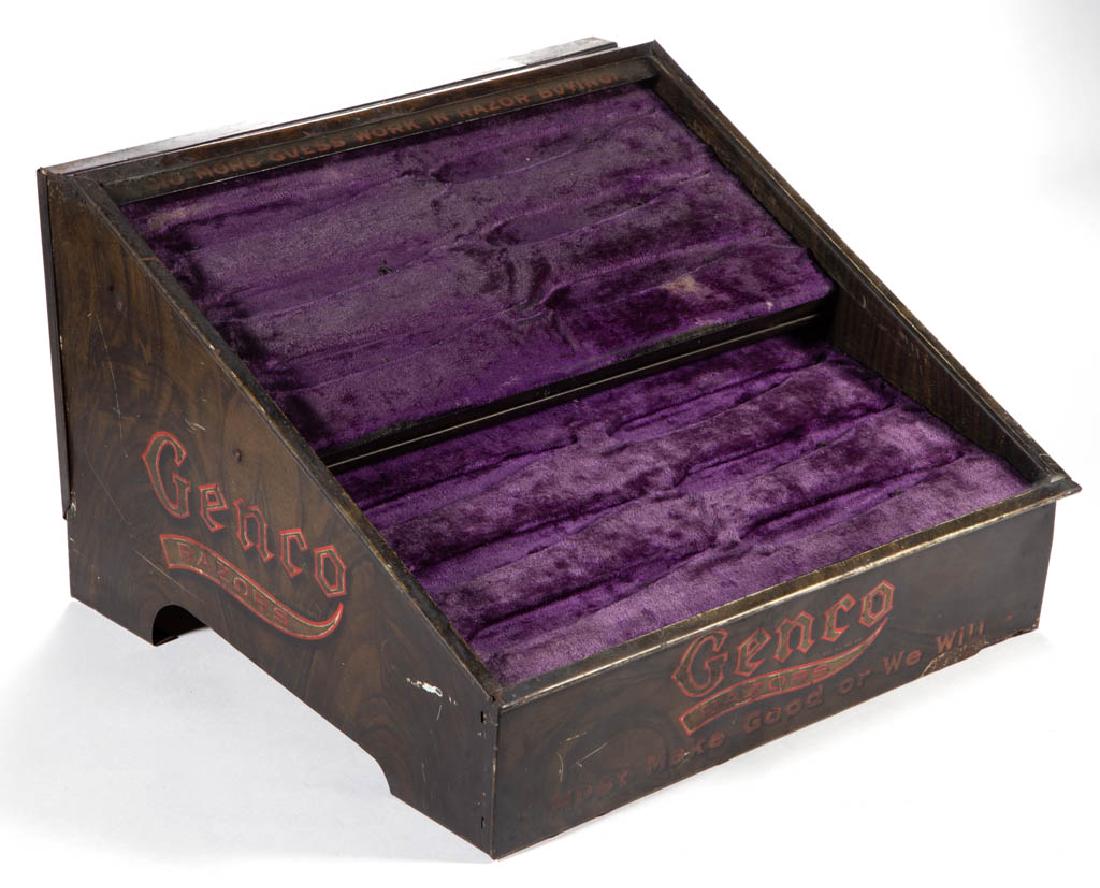 GENCO RAZORS LITHOGRAPHED TIN COUNTRY STORE COUNTER-TOP