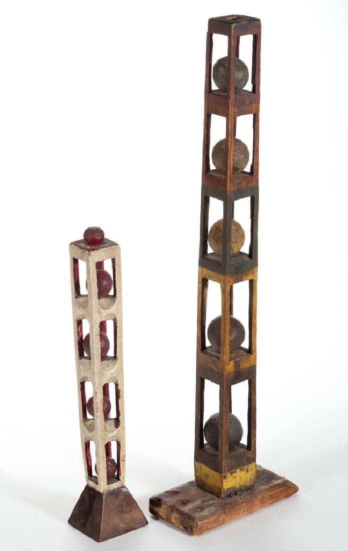 American Carved And Painted Wood Ball In Cage Whimsies