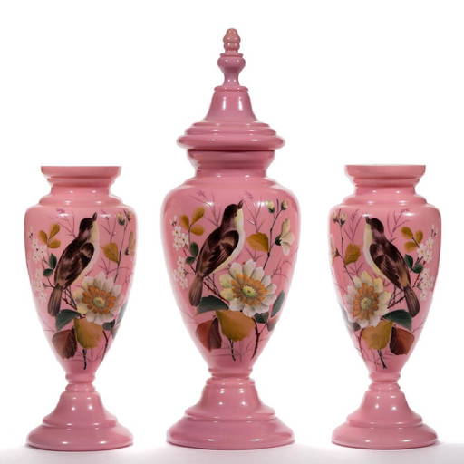 European Bristol / Cased Glass Three Piece Garniture