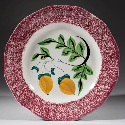 English Spatterware Acorn Ceramic Plate