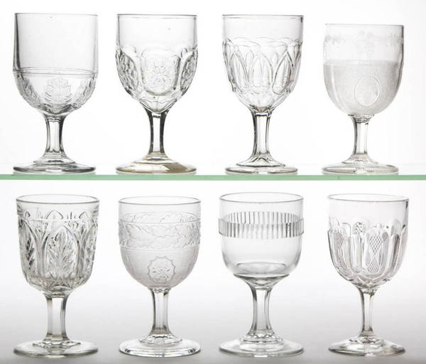 Assorted Flint Eapg Goblets, Lot Of Eight