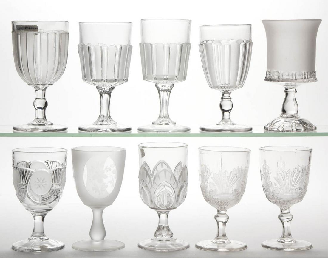Assorted Frosted Eapg Goblets, Lot Of Ten