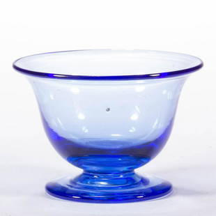 Steuben Blue Aurene Iridescent Art Glass Footed Open Salt
