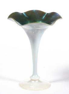 Steuben Attributed Blue Calcite Iridescent Art Glass