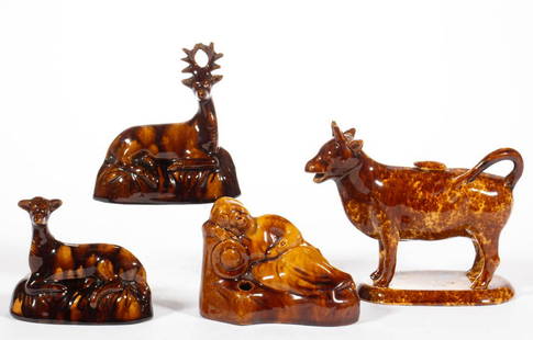 Rockingham Glaze Cow Creamers, Lot Of Three