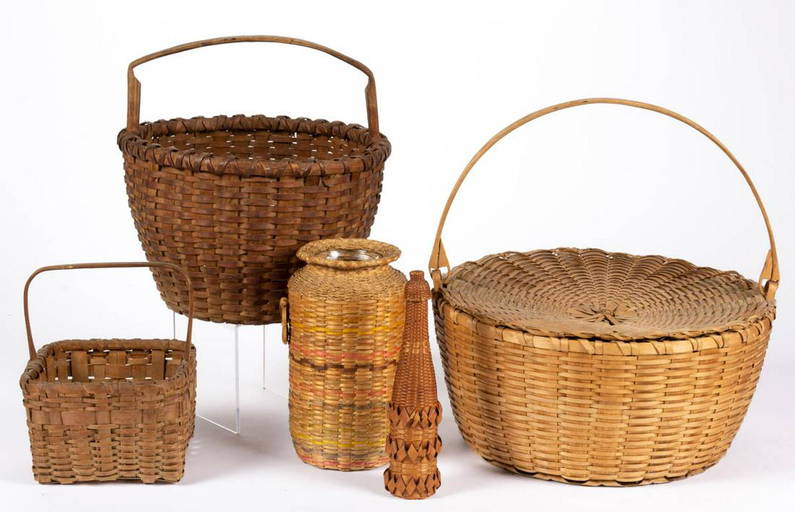 American Stave Type Splint Woven Baskets And Other
