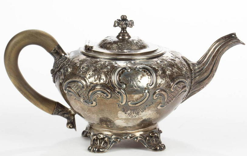 Georgian English Repousse Sterling Silver Teapot