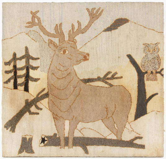 American Folk Art Stag Pictorial Hooked Rug