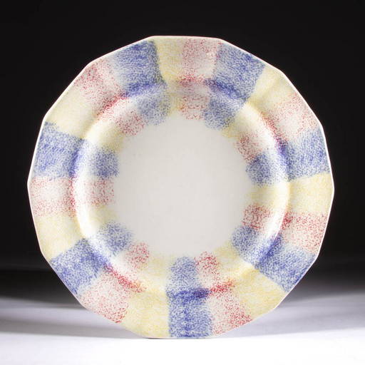 English Spatterware Three Color Rainbow Ceramic Plate