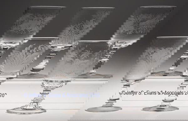 917: VARIOUS EAPG ETCHED BIRD AND FLORAL PATTERN GOBLET