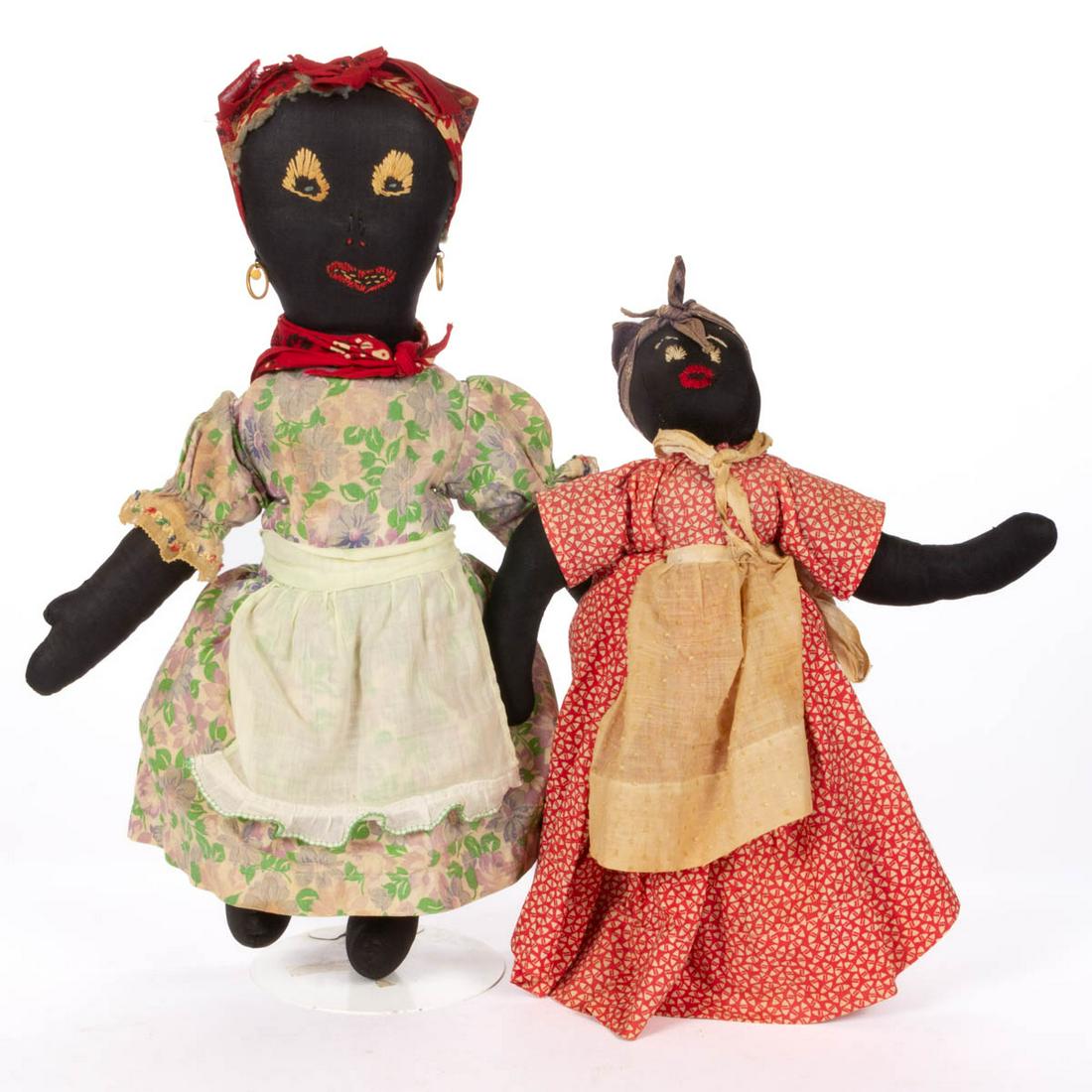 Black Americana Cloth Mammy Style Dolls, Lot Of Two
