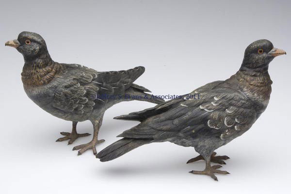215: PAIR OF VIENNA BRONZE PIGEON FIGURES