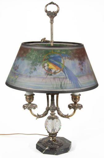 PAIRPOINT PERCHED PARROT REVERSE- PAINTED GLASS ELECTRIC TABLE LAMP ...