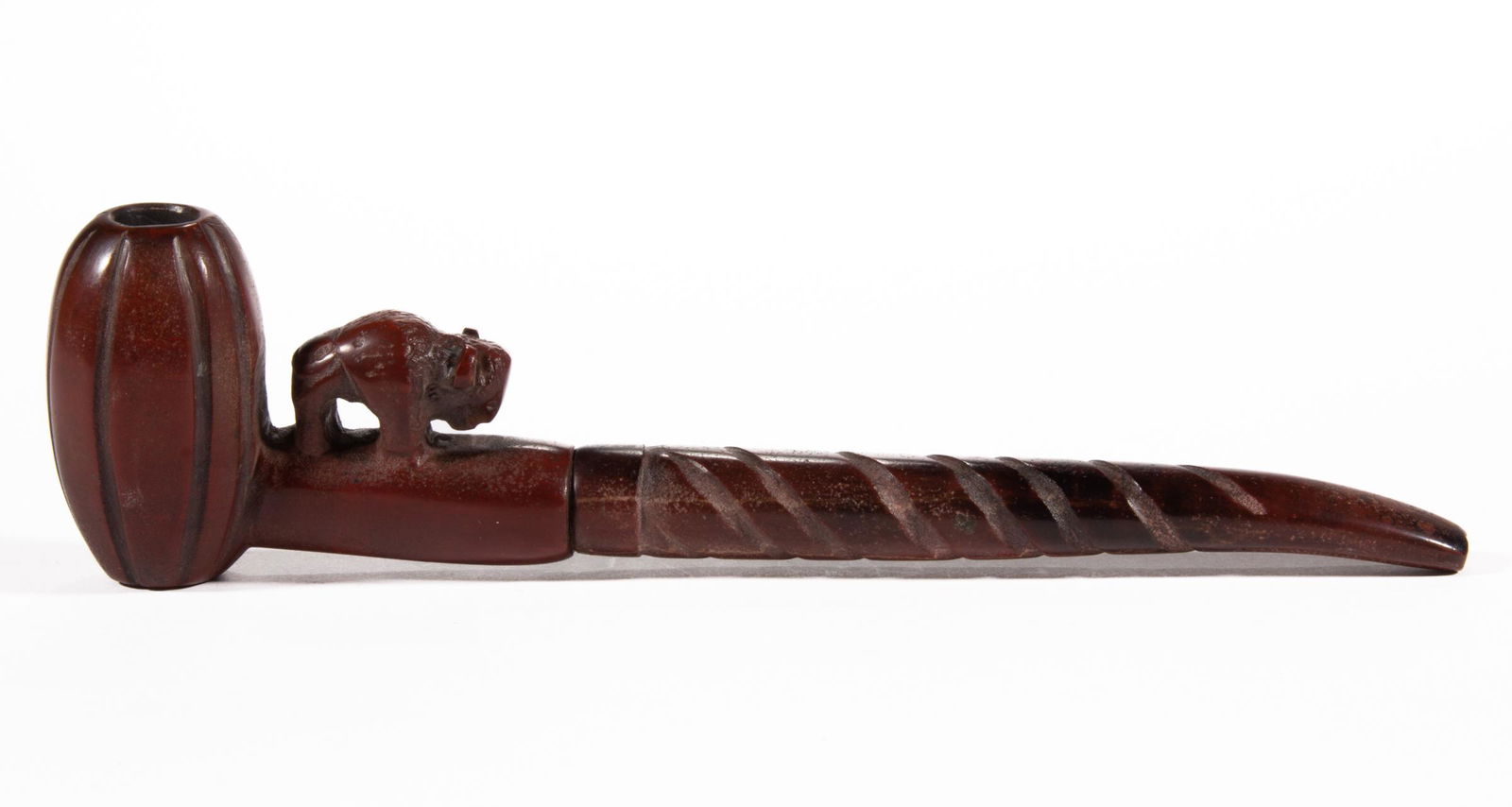 Native American Plains Indians Catlinite Figural Pipe And Stem