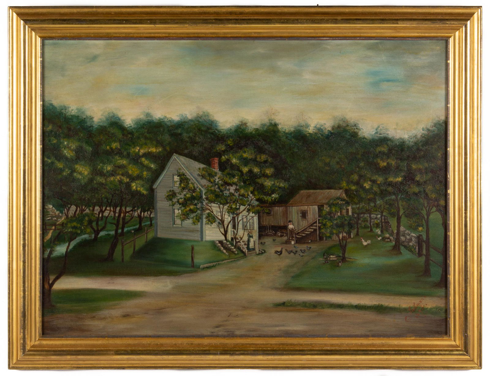 American School (19th Century) Folk Art Farmstead Painting