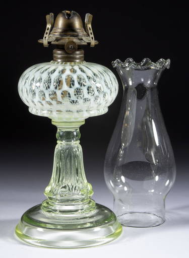 COIN DOT / WINDOWS - LEAF AND JEWEL BASE KEROSENE STAND LAMP, (#0343 ...