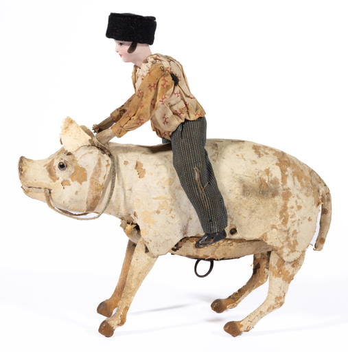 German Clockwork Pig And Rider Toy,