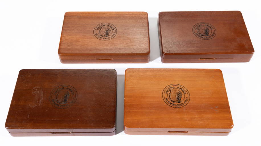PELTIER GLASS CO. MACHINE-MADE MARBLES WOODEN BOXES, LOT OF FOUR, - Aug ...