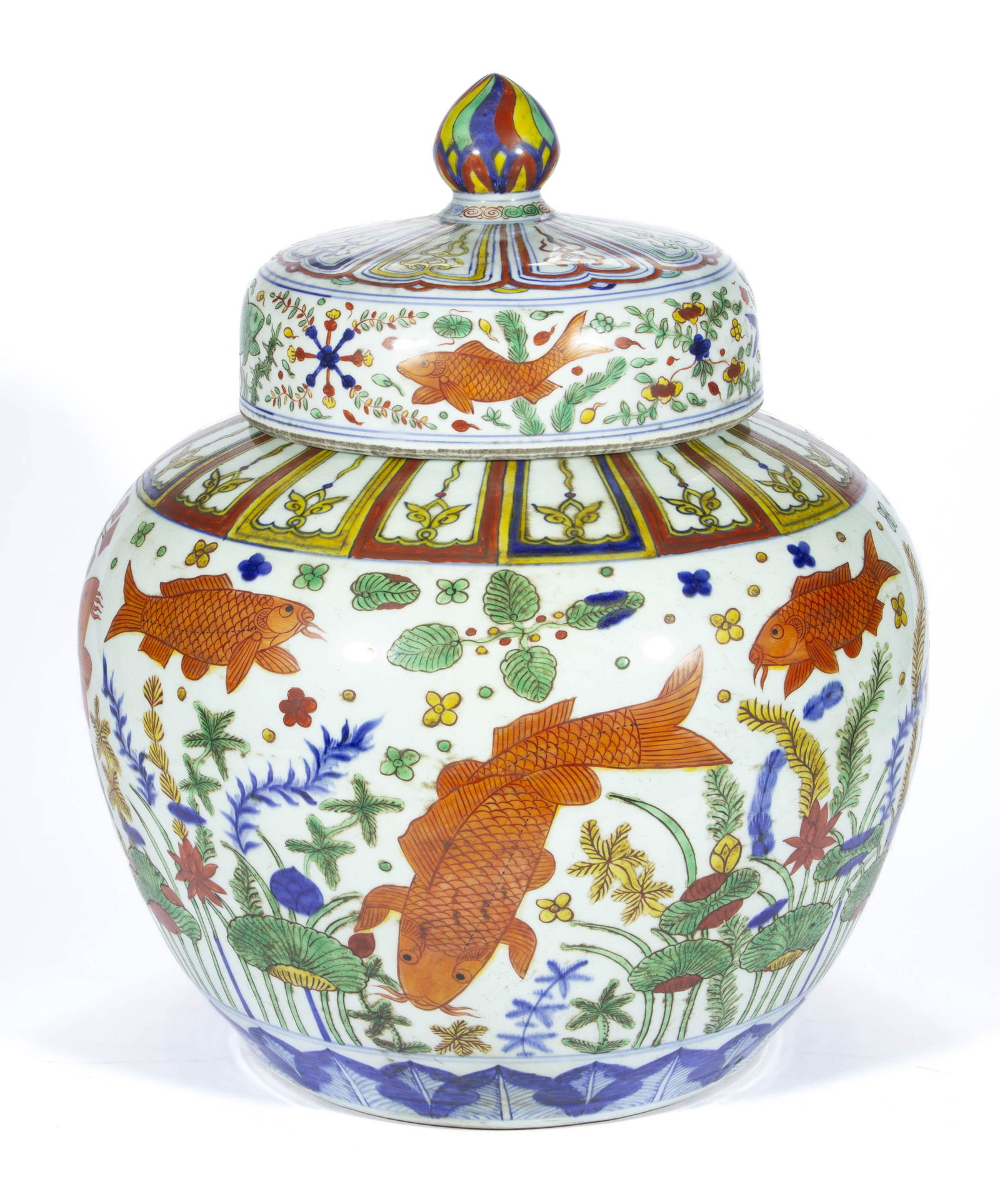 CHINESE EXPORT PORCELAIN MING-STYLE WUCAI / FAMILLE VERTE JAR WITH ...