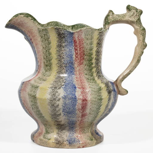 English Spatterware Five Color Rainbow Ceramic Pitcher