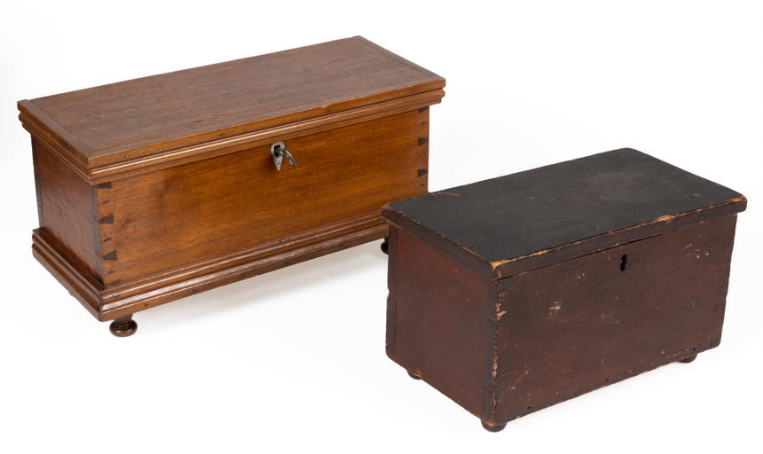 American Country Walnut And Poplar Boxes, Lot Of Two