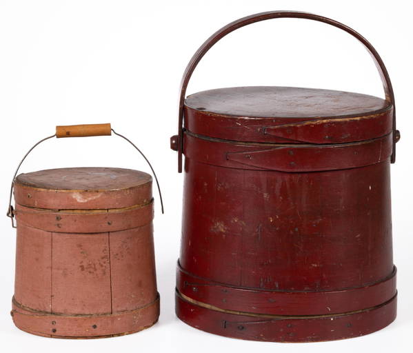 AMERICAN PAINTED TREEN SUGAR FIRKINS / BUCKETS, LOT OF TWO - Nov 18 ...