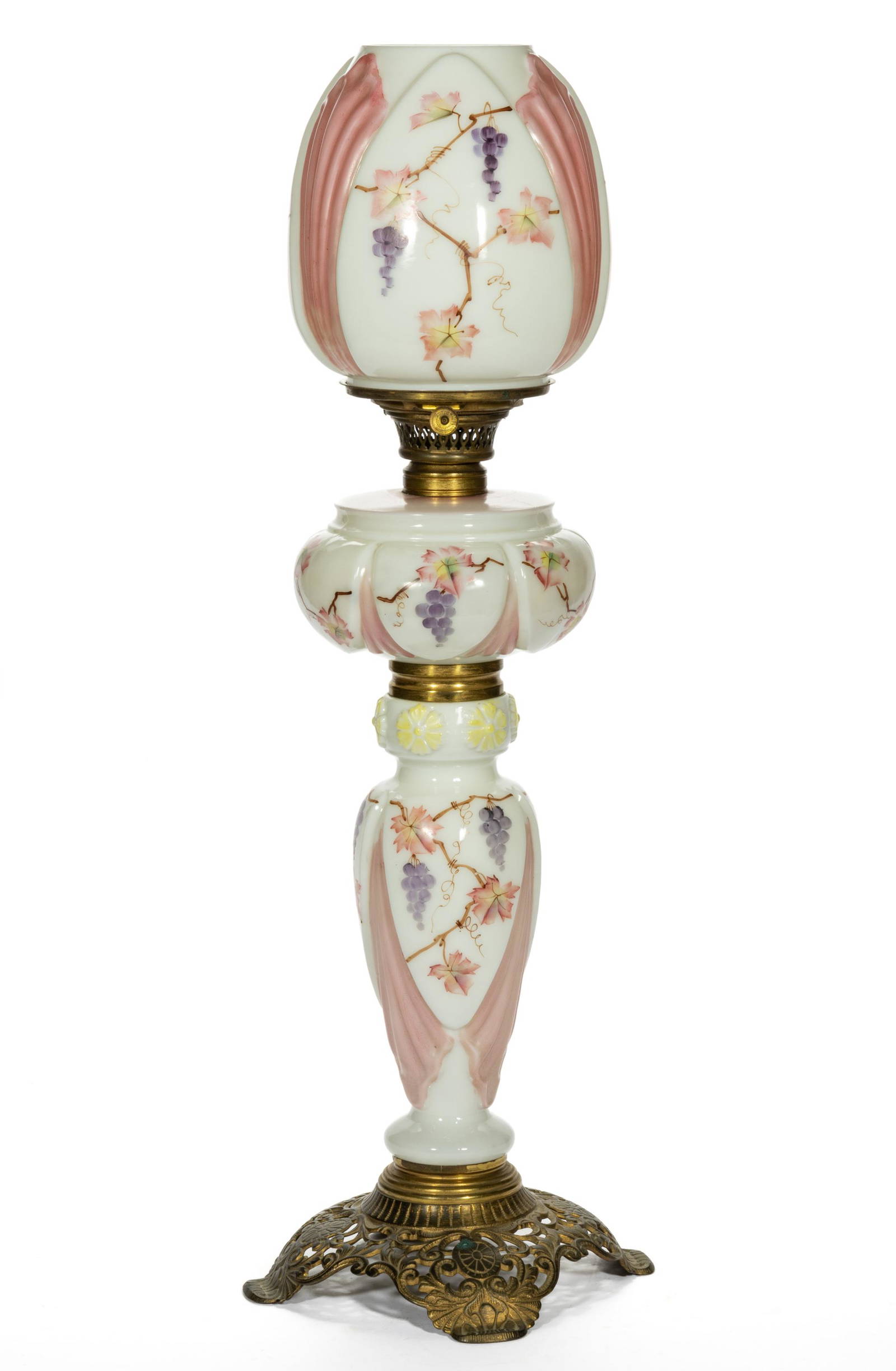 VICTORIAN GRAPE ENAMEL-DECORATED KEROSENE PARLOR LAMP (#1315) on Mar 24 ...