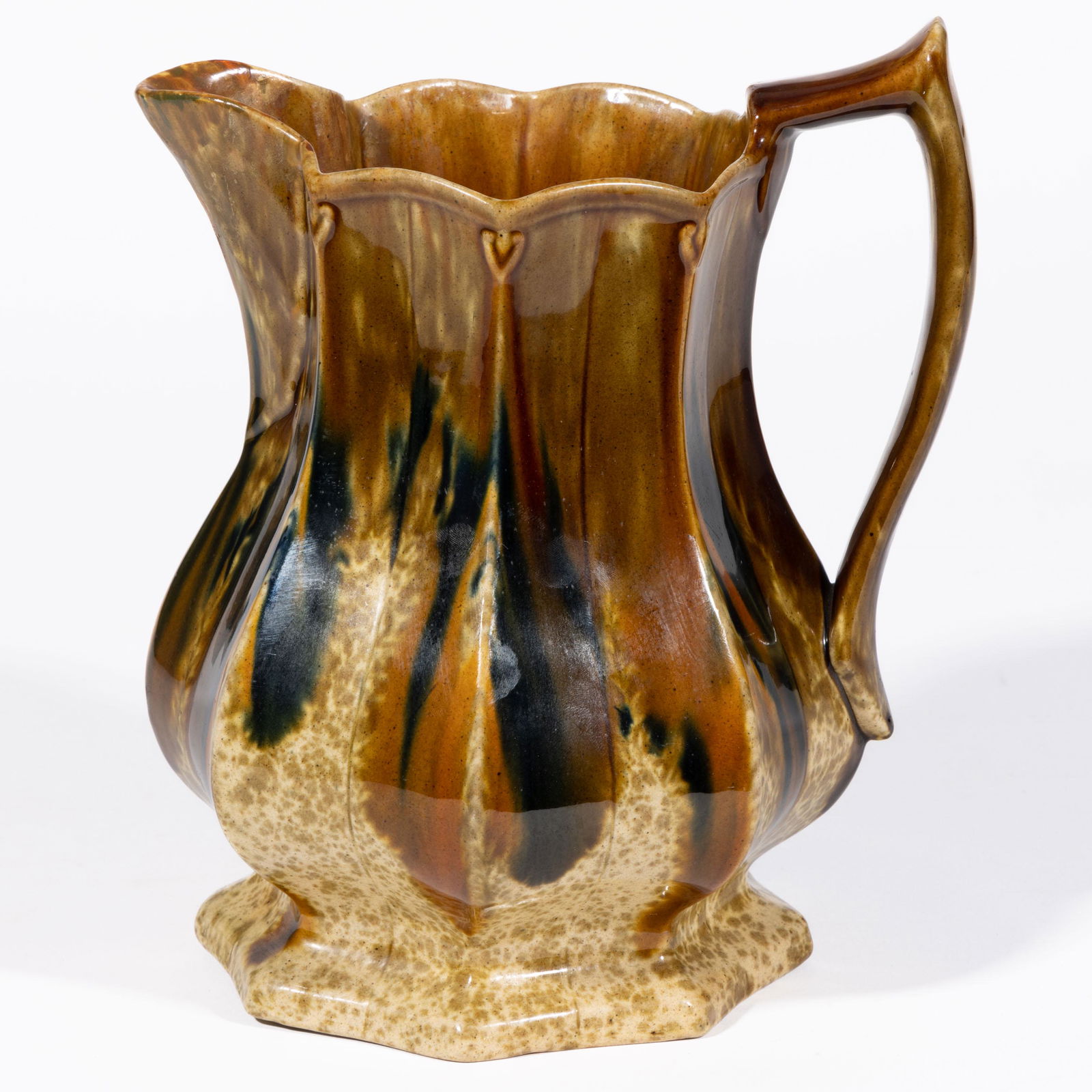 Stamped American Bennington Flint Enamel Rockingham Glazed Pottery Pitcher