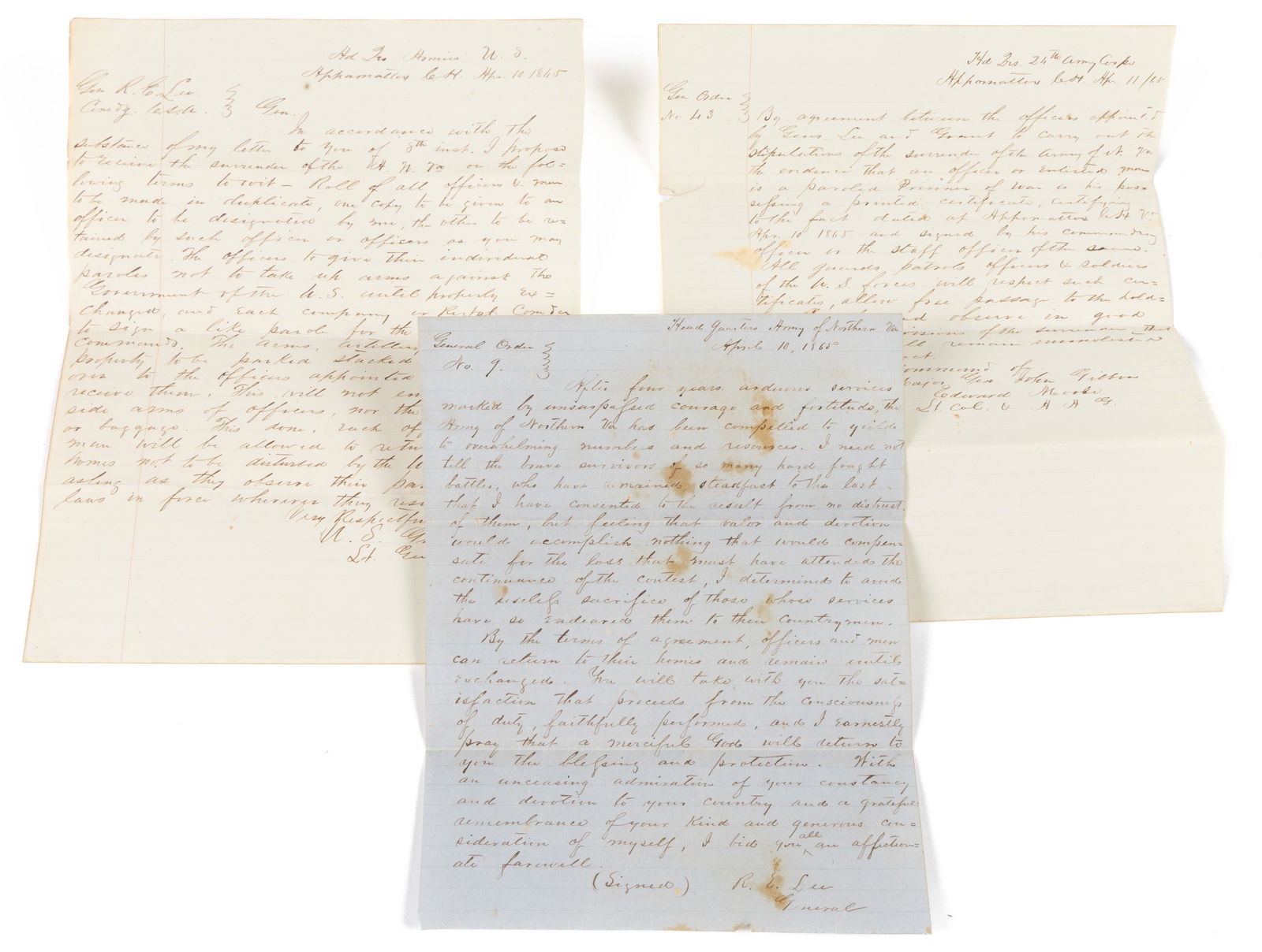 Civil War Appomattox Court House Surrender Documents, Lot Of Three ...