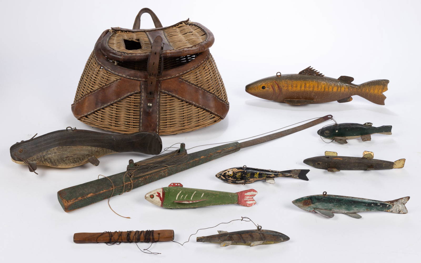 Vintage American Carved And Painted Wood Ice Fishing Decoys, Lot Of ...