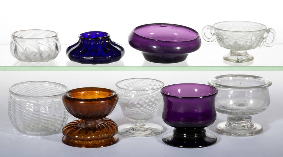 Assorted Blown And Pattern Molded Glass Open Salts, Lot Of Nine