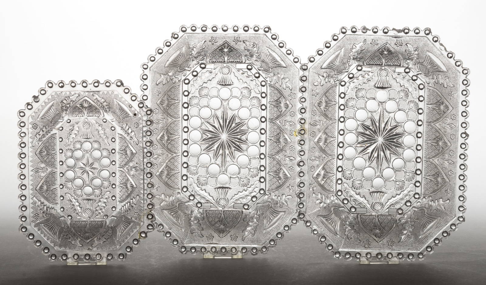 Pressed Lacy Gothic Arch And Thistle Rectangular Dishes, Lot Of Three ...